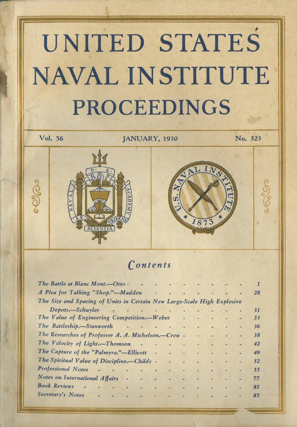 Proceedings January 1930 Vol 56 1 323 U S Naval Institute Proceedings January 1930 Vol 56 1 323 U S Naval Institute